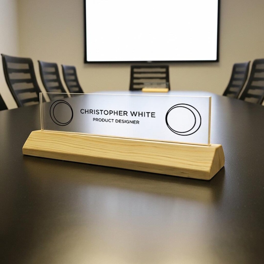 Minimal Circle Desk Nameplate, Personalized Acrylic Office Display ...