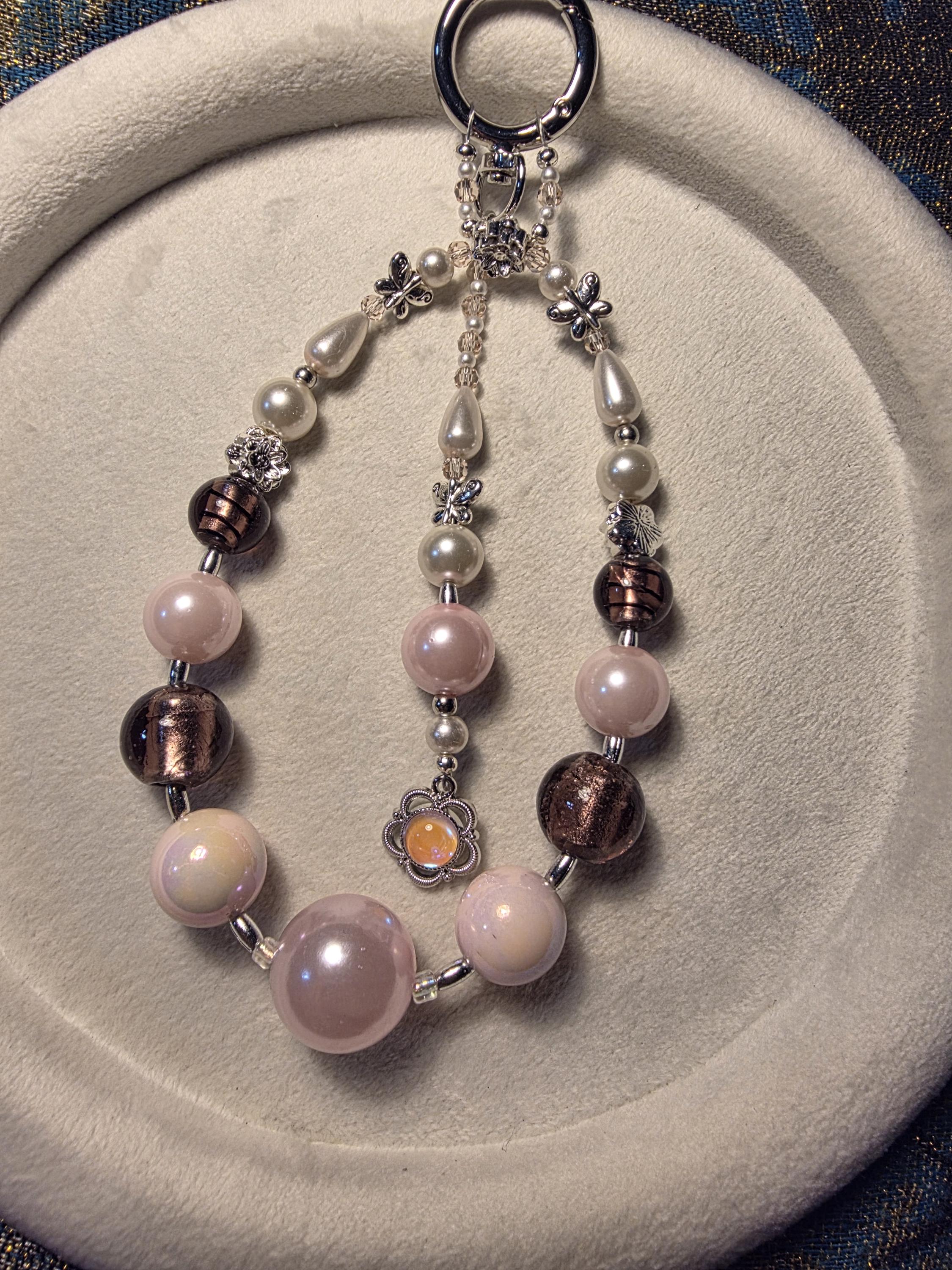 Blush Pearl Beaded Keychain | Romantic Floral Bag Charm | Elegant ...