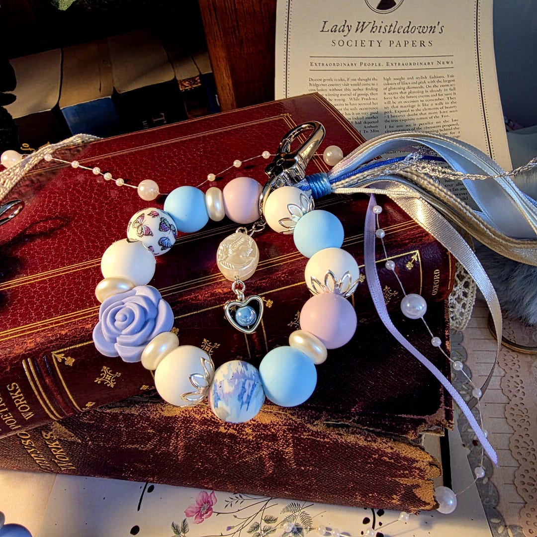 Daphne Statement Bag Charm | Blue Pearl Keychain | Regency Inspired ...