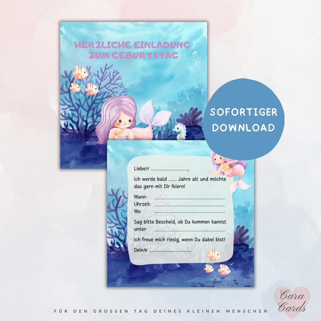 German Printable Invitation Template for a Mermaid Birthday | Card in ...