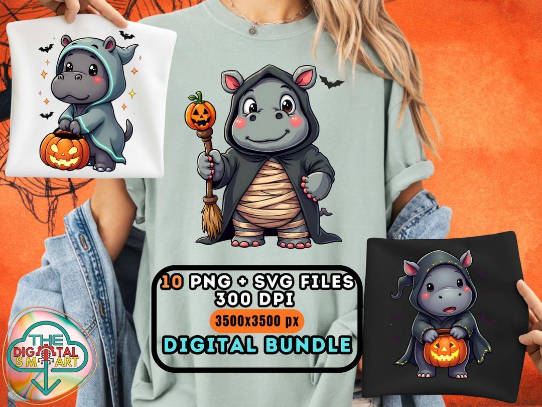 Halloween Spooky Hippo Pumpkin Quote Png Files Svg Bundle Digital ...