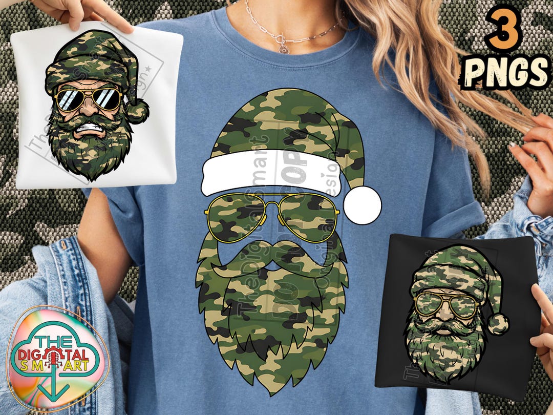 Vintage Santa Face Png: Camo Christmas Humor Clipart (digital Download ...