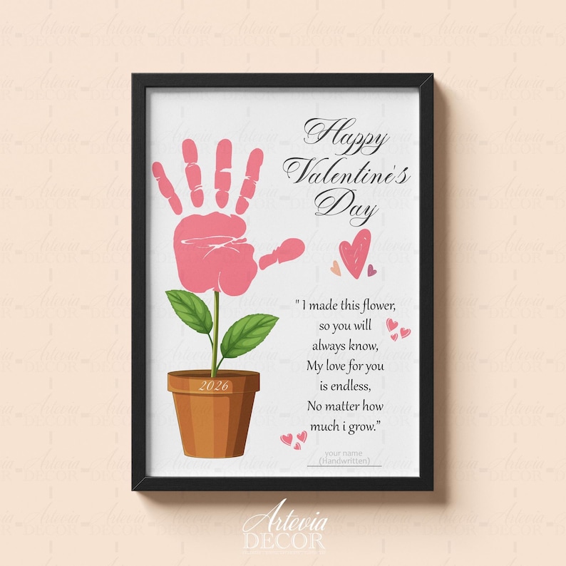 Valentine Handprint Craft for Kids, Flower Poem Keepsake, Printable ...