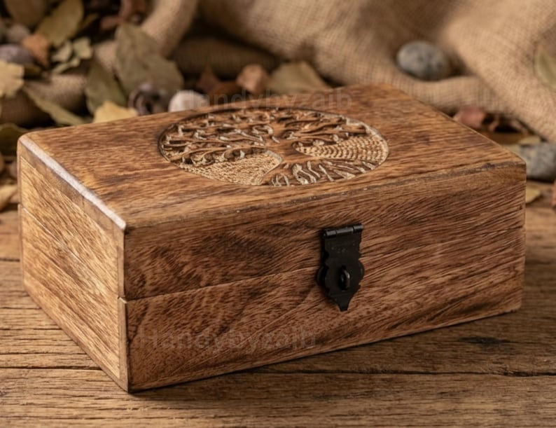 Engraved Tree of Life Wooden Jewelry Box | Keepsake Storage | Rustic ...