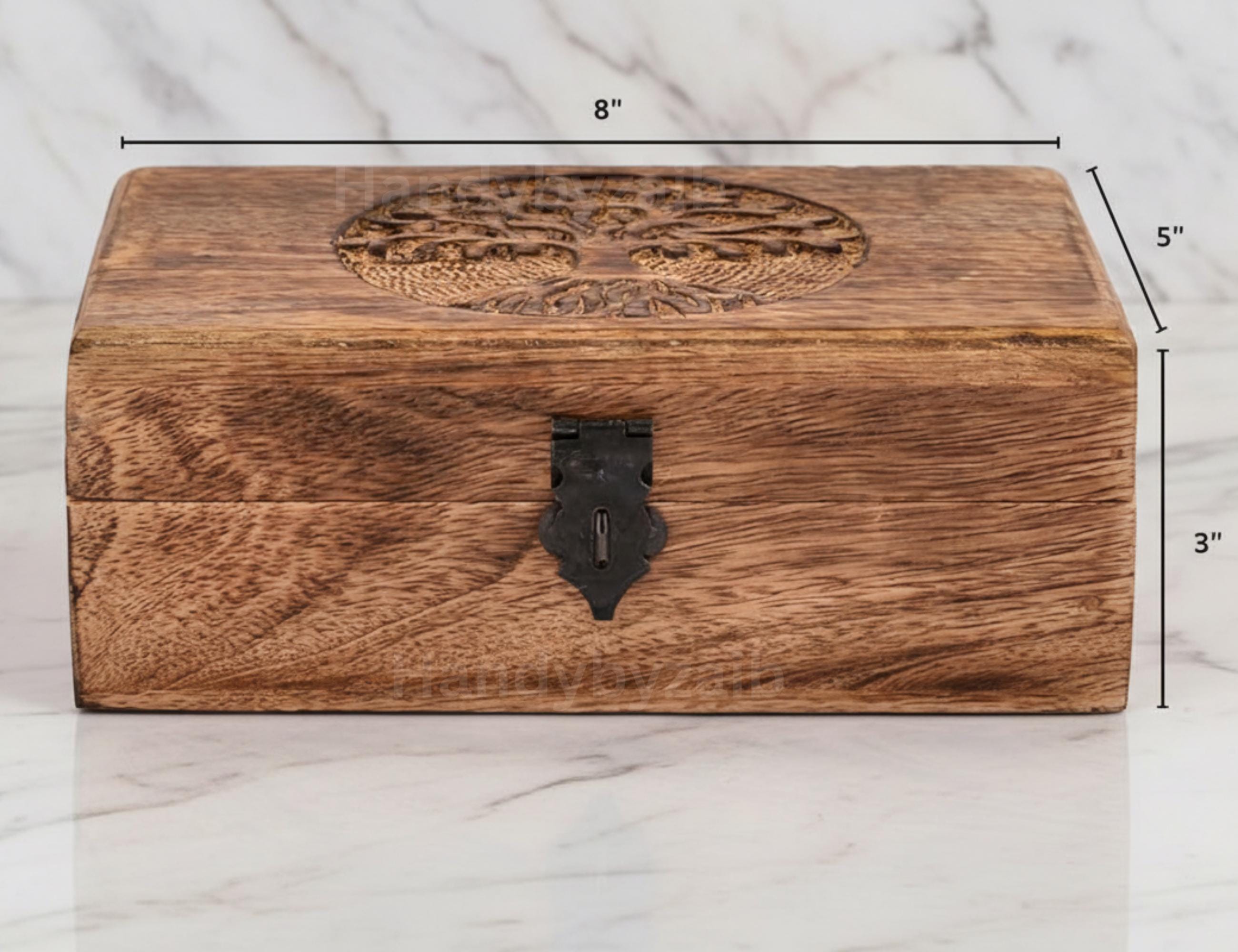 Engraved Tree of Life Wooden Jewelry Box | Keepsake Storage | Rustic ...