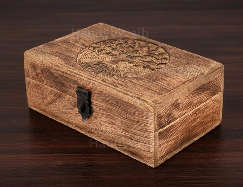 Engraved Tree of Life Wooden Jewelry Box | Keepsake Storage | Rustic ...