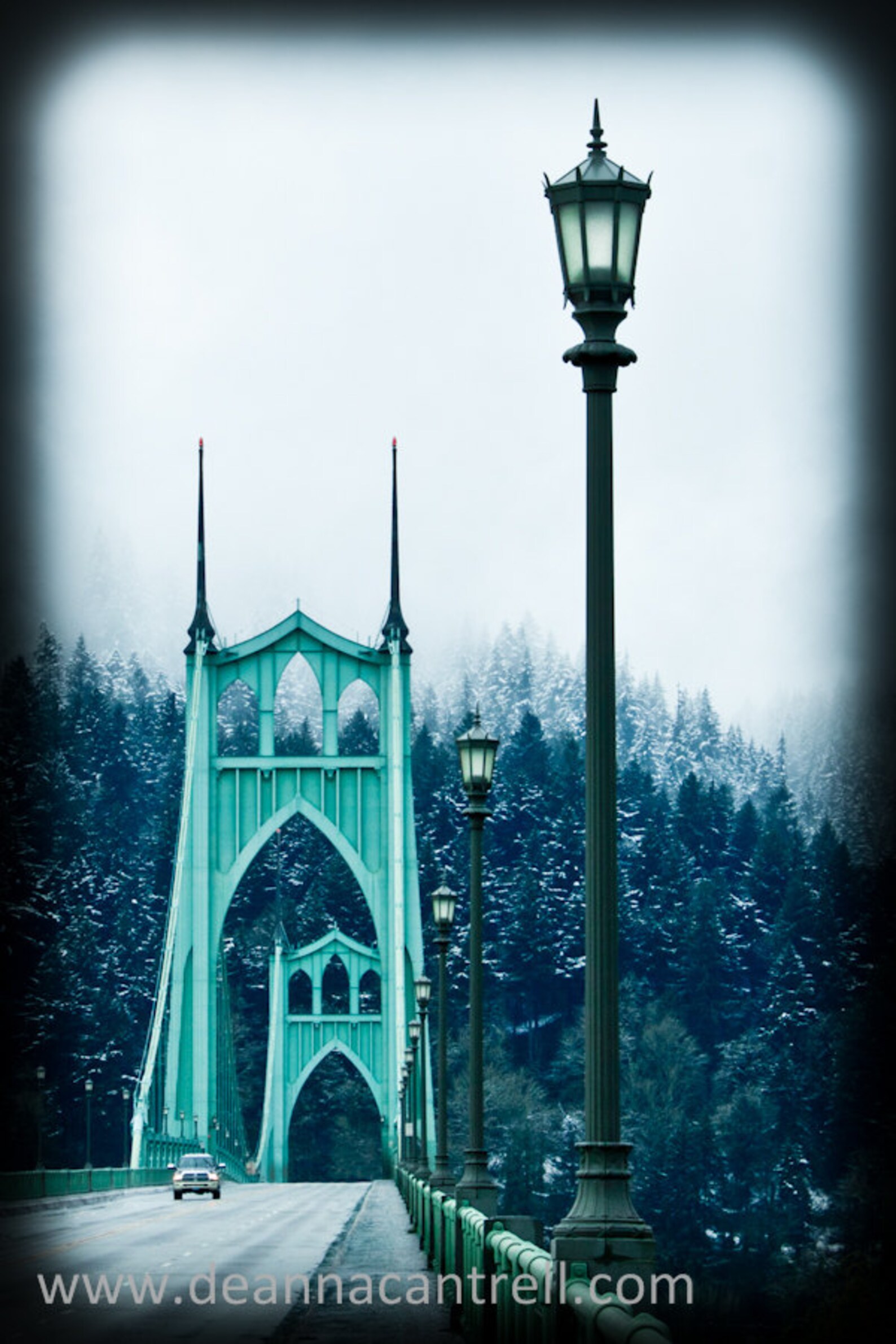 St. Johns Bridge Lamp Post in Winter Snow on Canvas, Portland, OR - Etsy