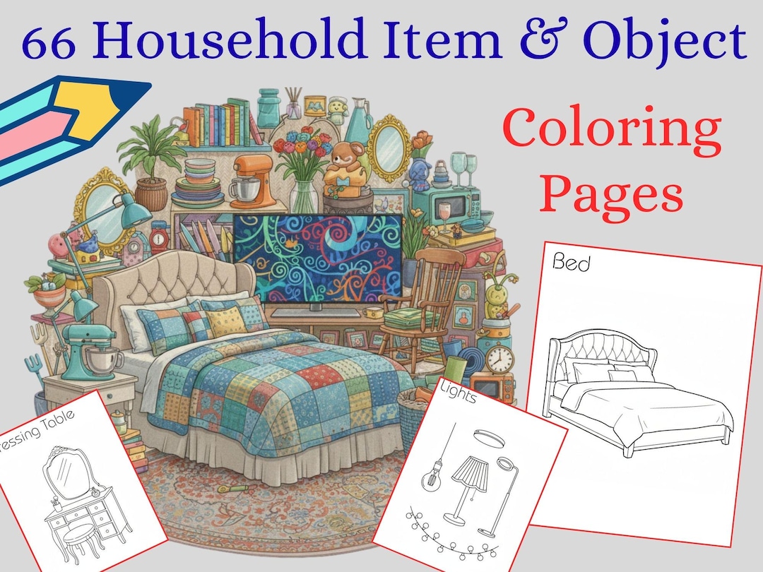 Household Items Coloring Pages for Kids 4-7 Years I Home Objects ...