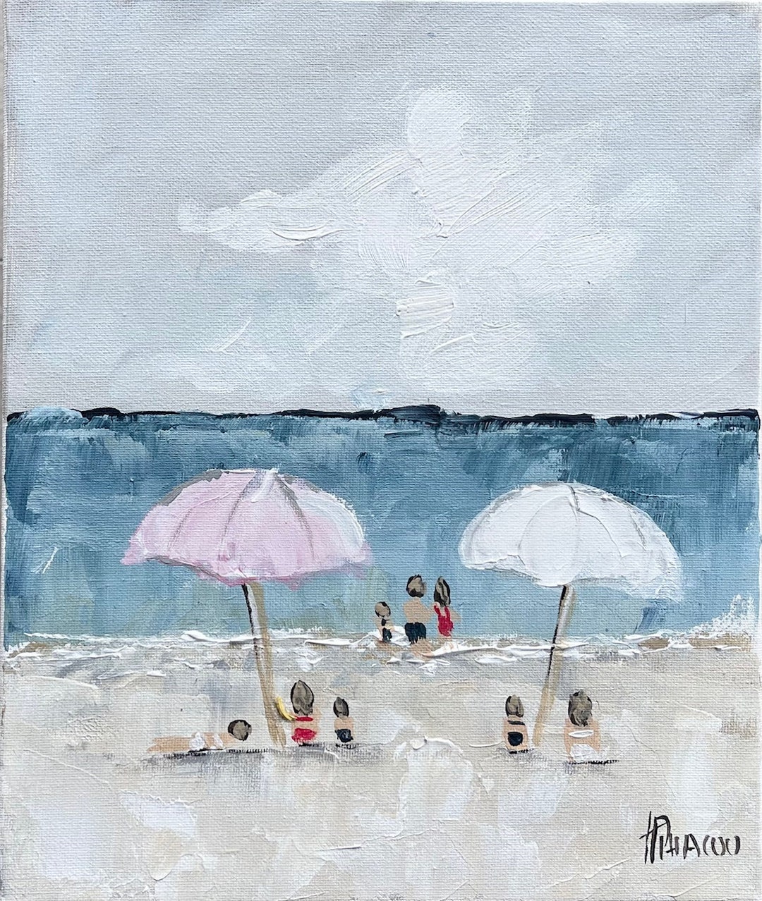 Original Figurative Coastal Beach Painting 'beach Day Out' - Etsy