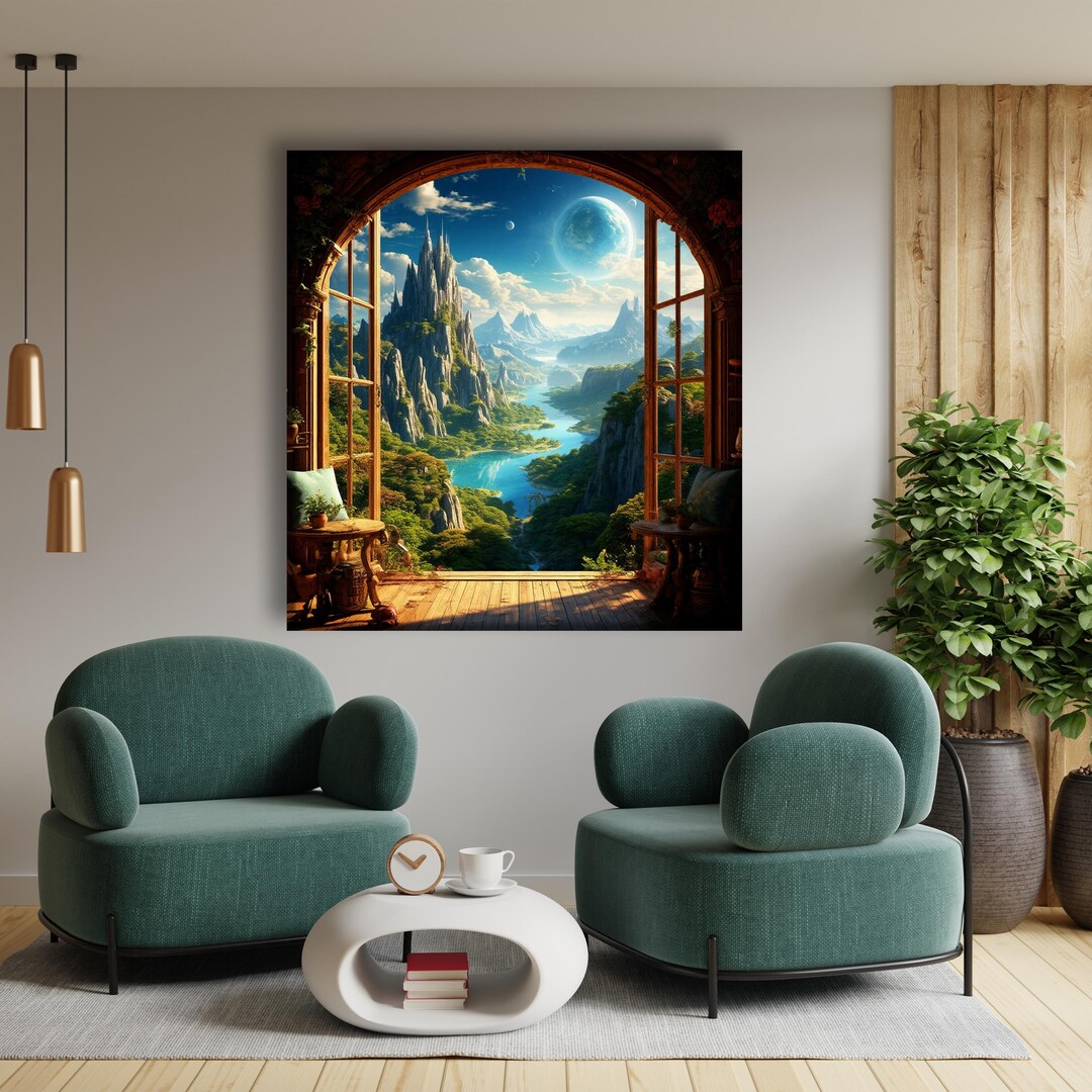 Fantasy Landscape Canvas, Magical Window View Wall Art, Enchanted ...