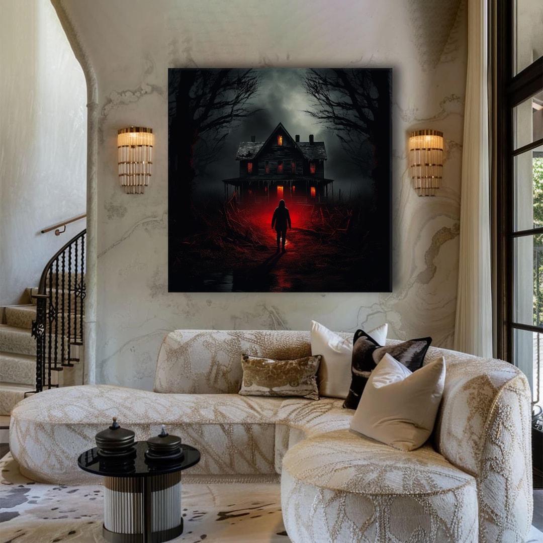 Haunted House Horror Canvas Art, Dark Gothic Night Wall Print Painting ...