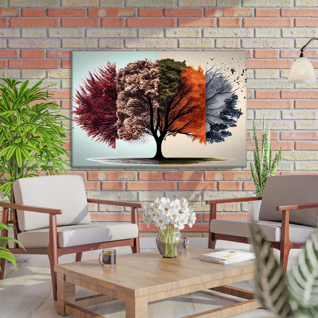 Four Seasons Tree Wall Art, Colorful Nature Canvas Print, Modern ...