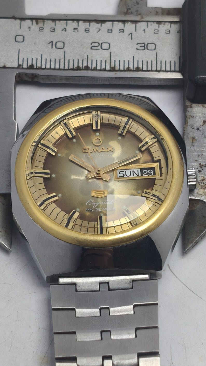 OMAX Crystal 25 Jewels Automatic Watch for Men Two Tone Stainless Steel ...