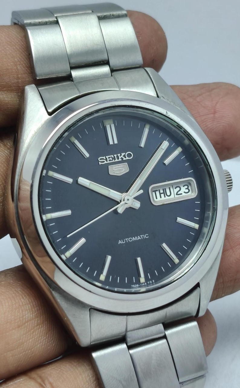 Vintage Seiko 5 Automatic Watch, Blue Dial, Stainless Steel - Etsy
