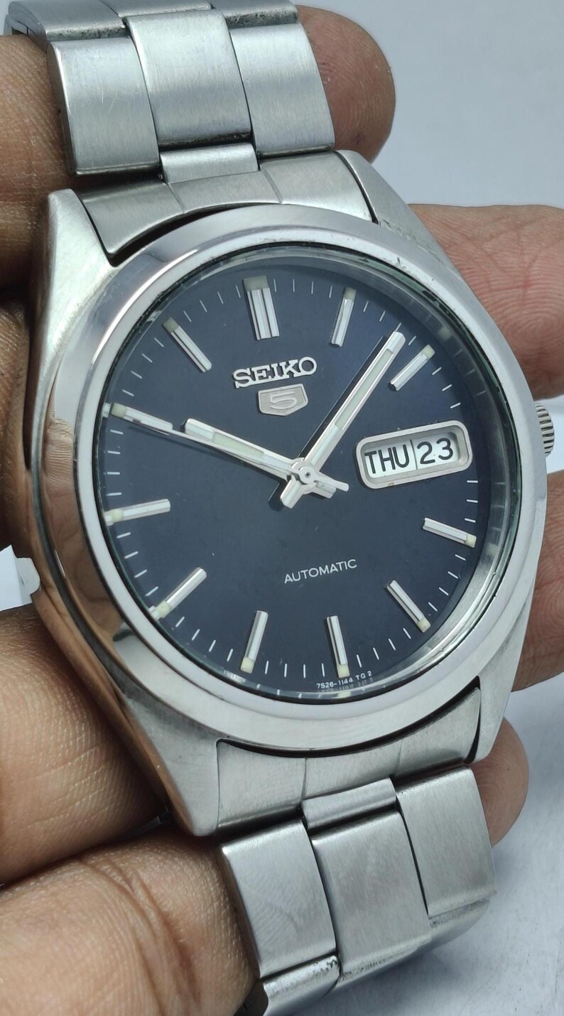 Vintage Seiko 5 Automatic Watch, Blue Dial, Stainless Steel - Etsy