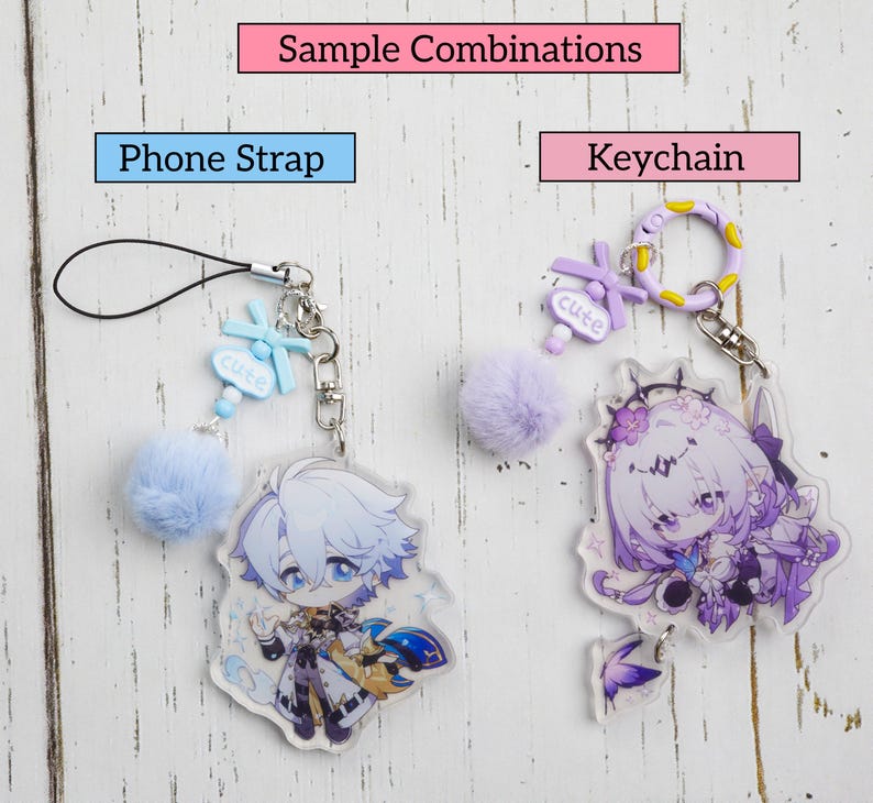 Honkai Star Rail 5pc Chibi Acrylic Keychain & Phone Strap DIY Bundle ...