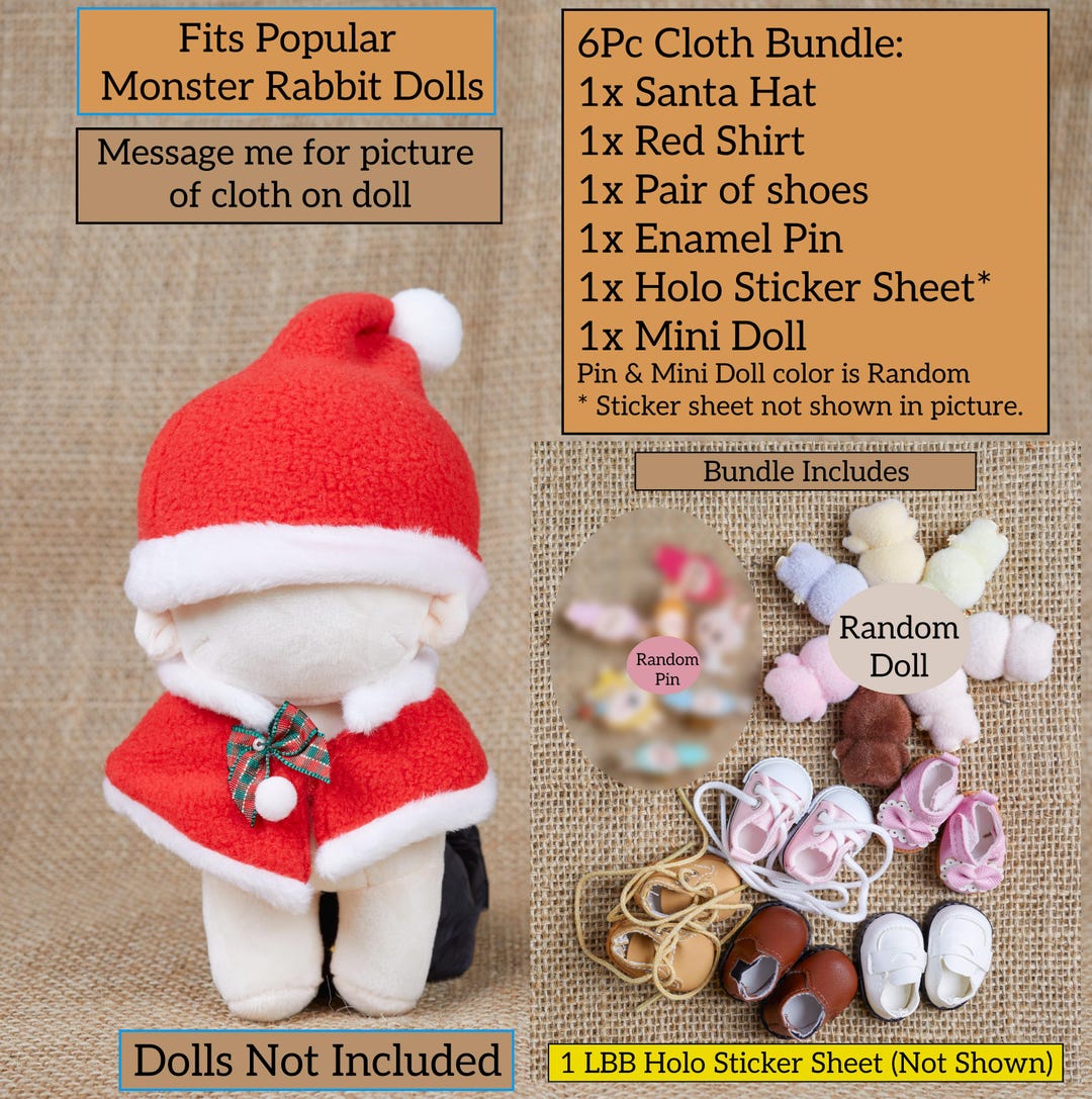 Santa Outfit 6pc Bundle Fits 17CM Size Doll – Christmas Hat W/ Cloth ...