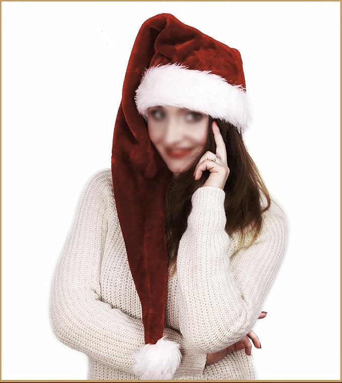 1 Pcs Long Santa Hat Deluxe Christmas Hat for Adults Unisex New Year ...