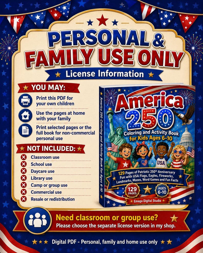 America 250 Coloring Book, Patriotic Kids Activity, 129 Pages (digital ...