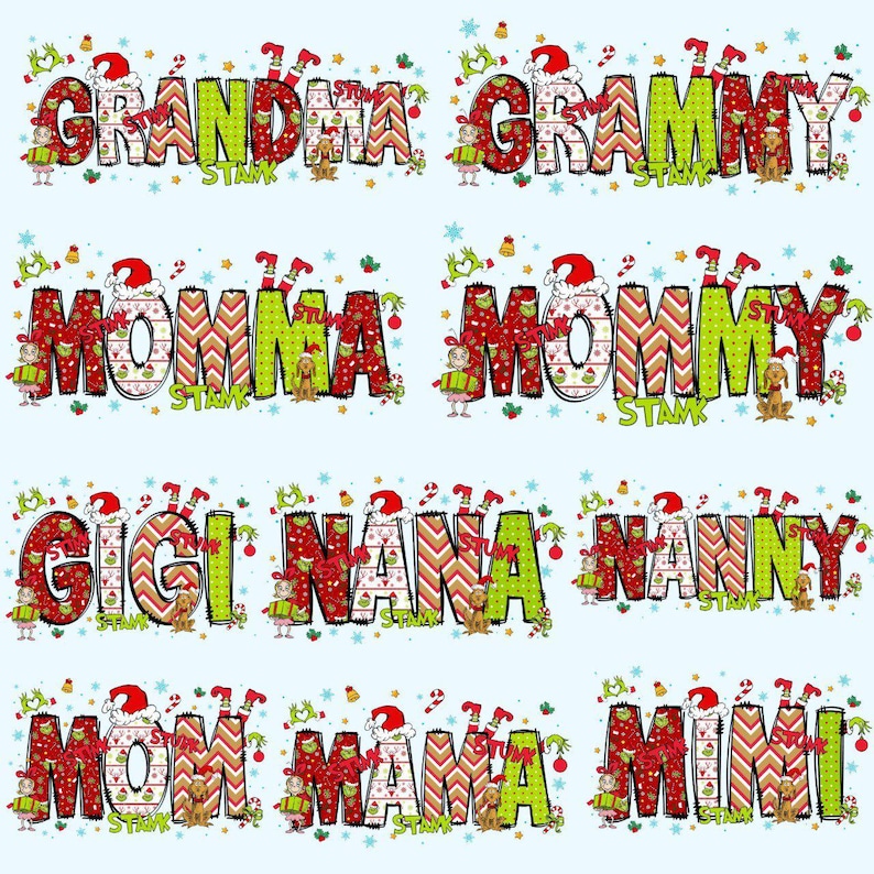Grinch Family Name PNG Bundle – Grandma, Grammy, Momma, Mommy, Gigi ...
