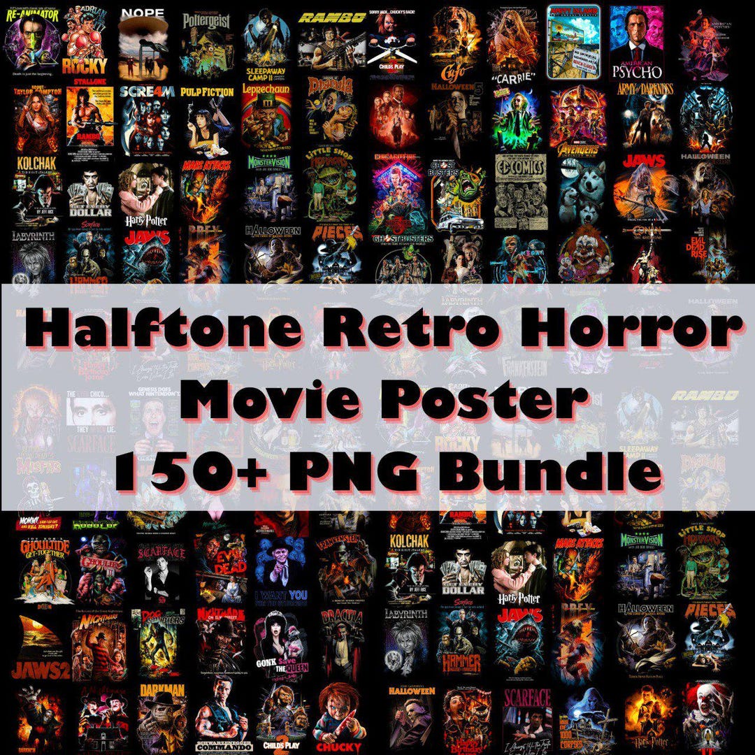 150+ Halftone Retro Horror Movie Poster Style PNG Bundles Dark Vintage ...