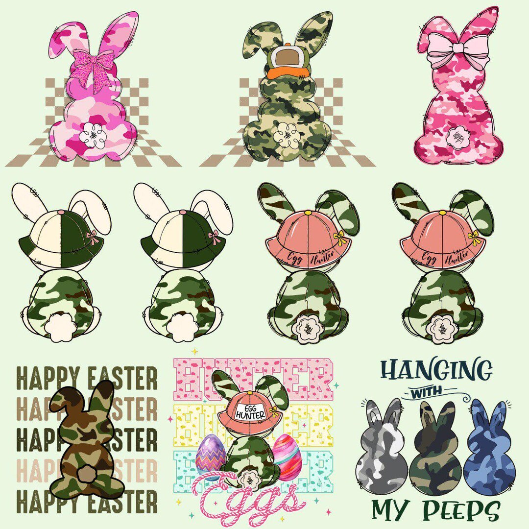 Easter Bunny PNG Bundle, Camo Bunny Easter Designs, Egg Hunter Bunny ...