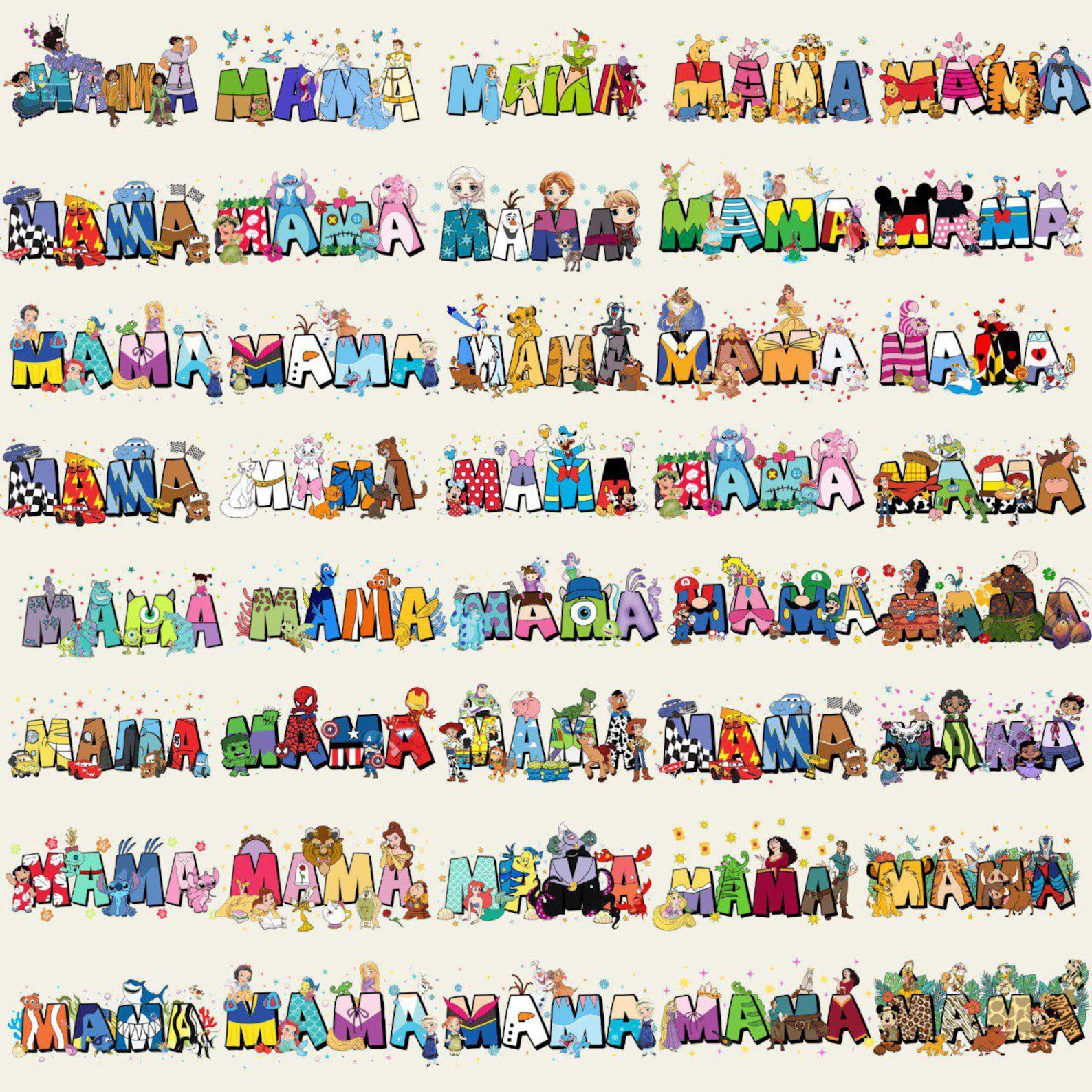 Mama Characters Bundle PNG – Cute Cartoon Mama Name Designs, Mother’s ...