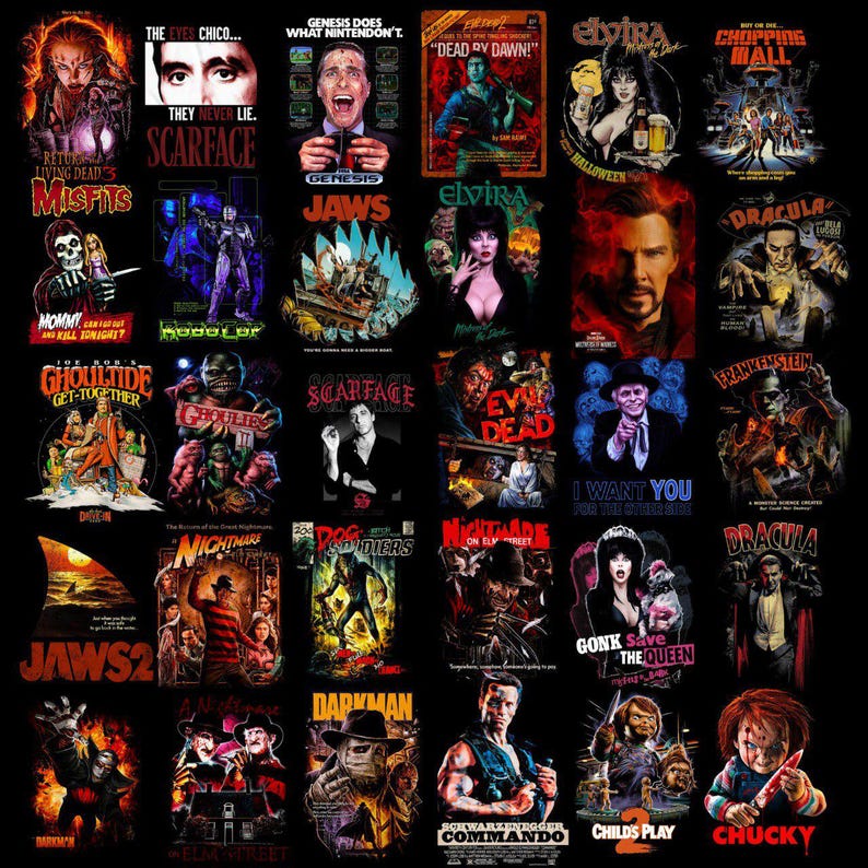 150+ Halftone Retro Horror Movie Poster Style PNG Bundles Dark Vintage ...