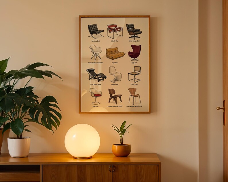 Iconic Mid Century Chairs Museum Poster - Bauhaus Interior Design Print ...
