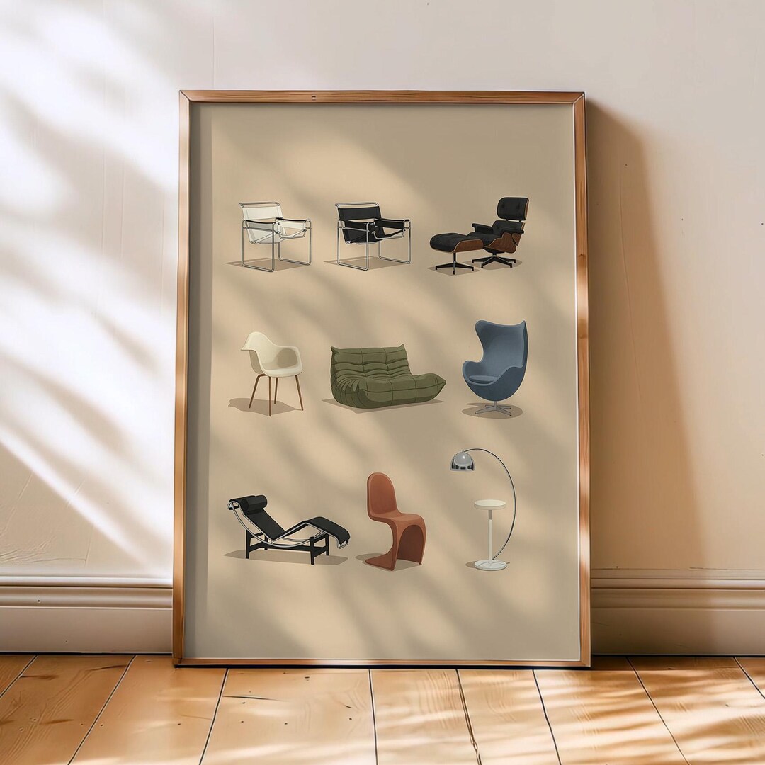 Mid Century Iconic Chairs Poster - Retro Boho Print for Designer ...