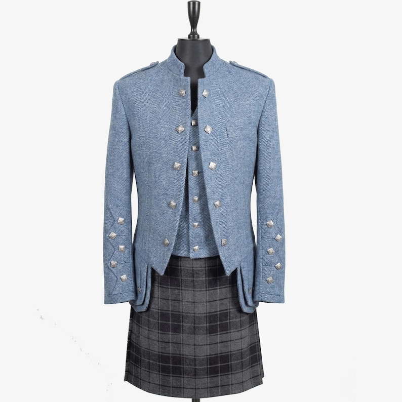 Men's Custom Sky Blue Herringbone Tweed Sheriffmuir Jacket-handcrafted ...
