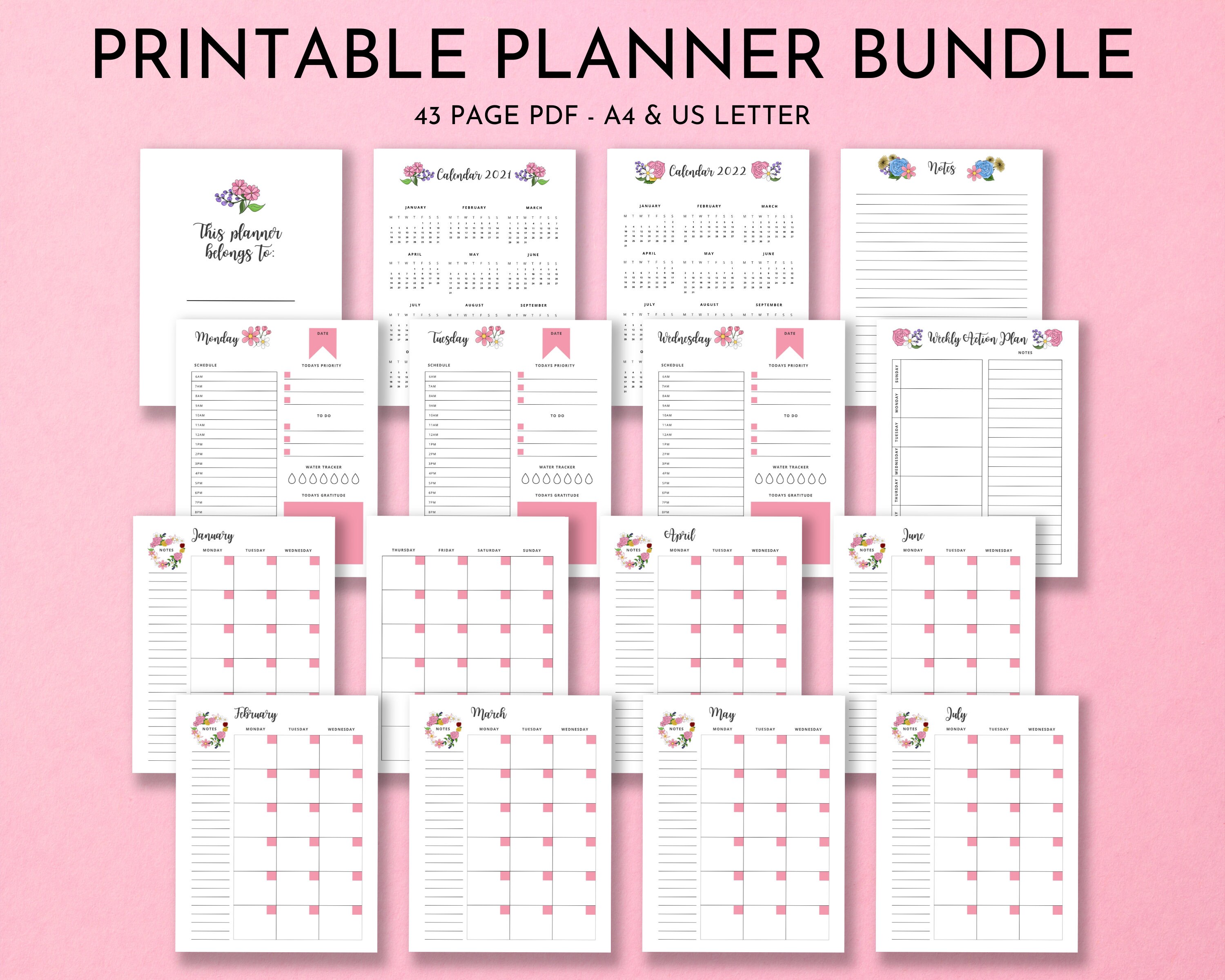 Printable Floral Planner | Monthly Calendar | Daily Planner Pages ...