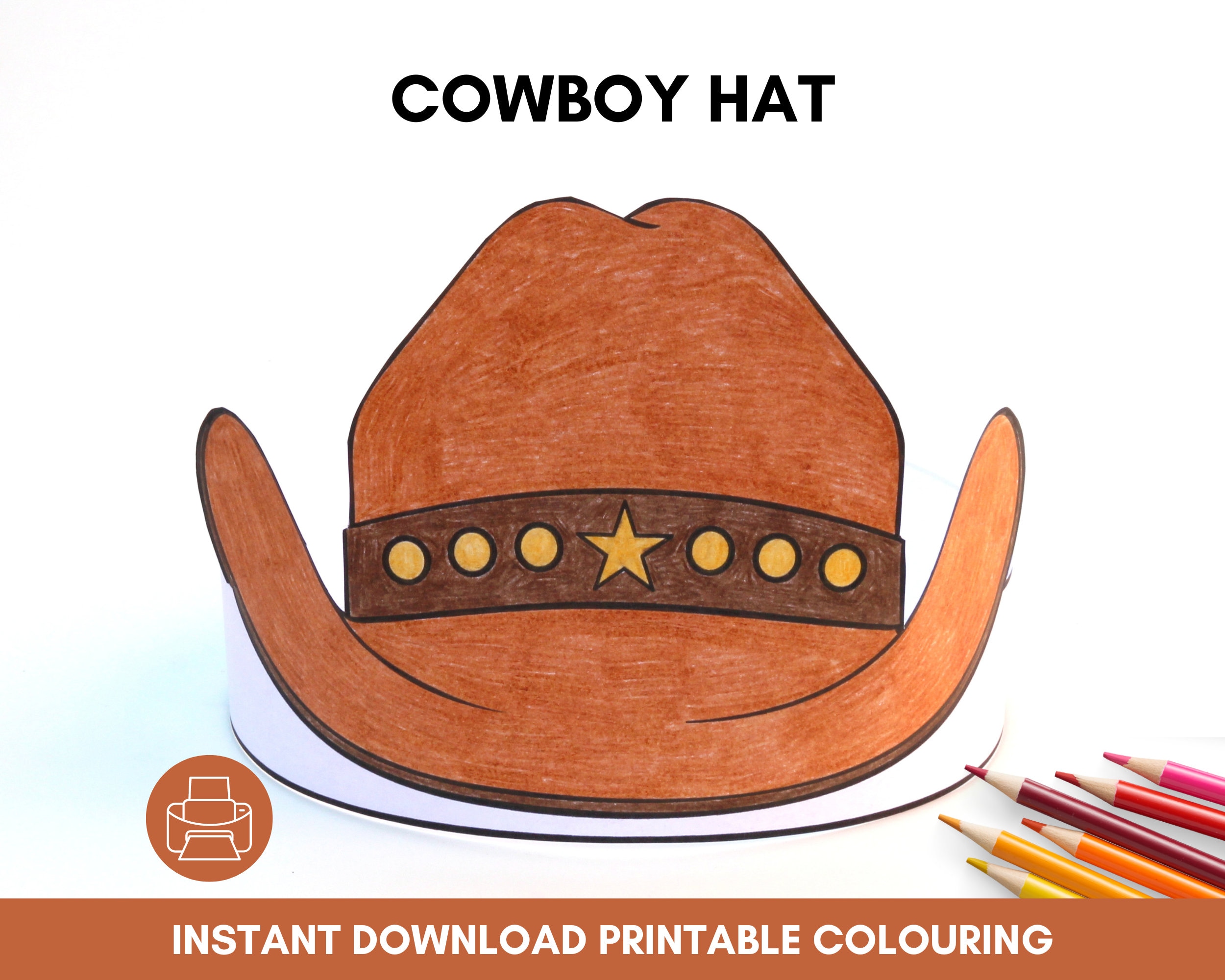 Cowboy Hat Paper Crown, Printable Kids Craft, Wild West Costume Party ...