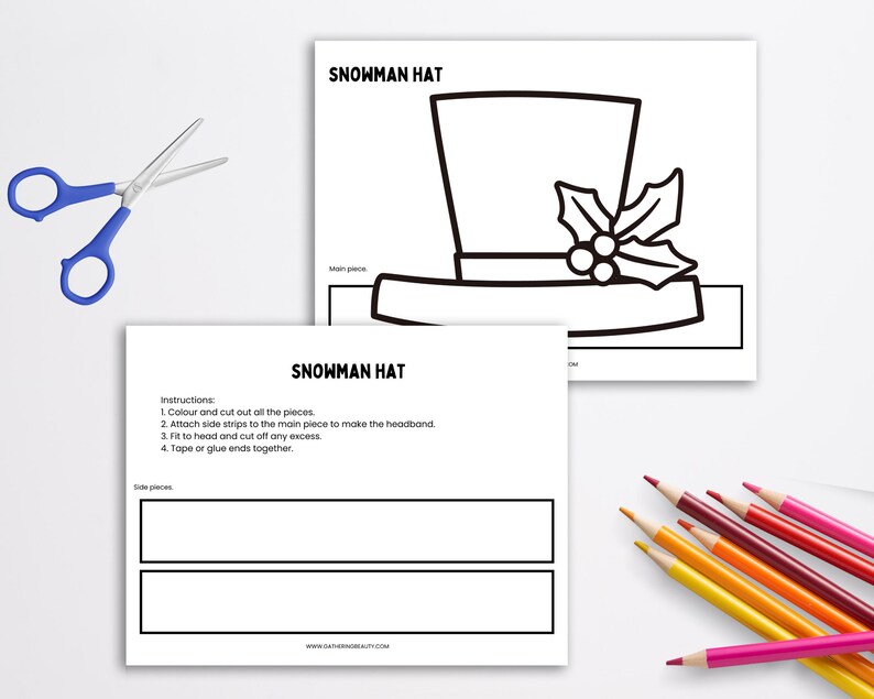 Snowman Hat, Paper Crown, Printable Christmas Coloring, Winter Holiday ...