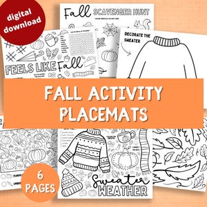 Fall Activity Placemat, Printable Coloring Sheet, Fall Activities for ...