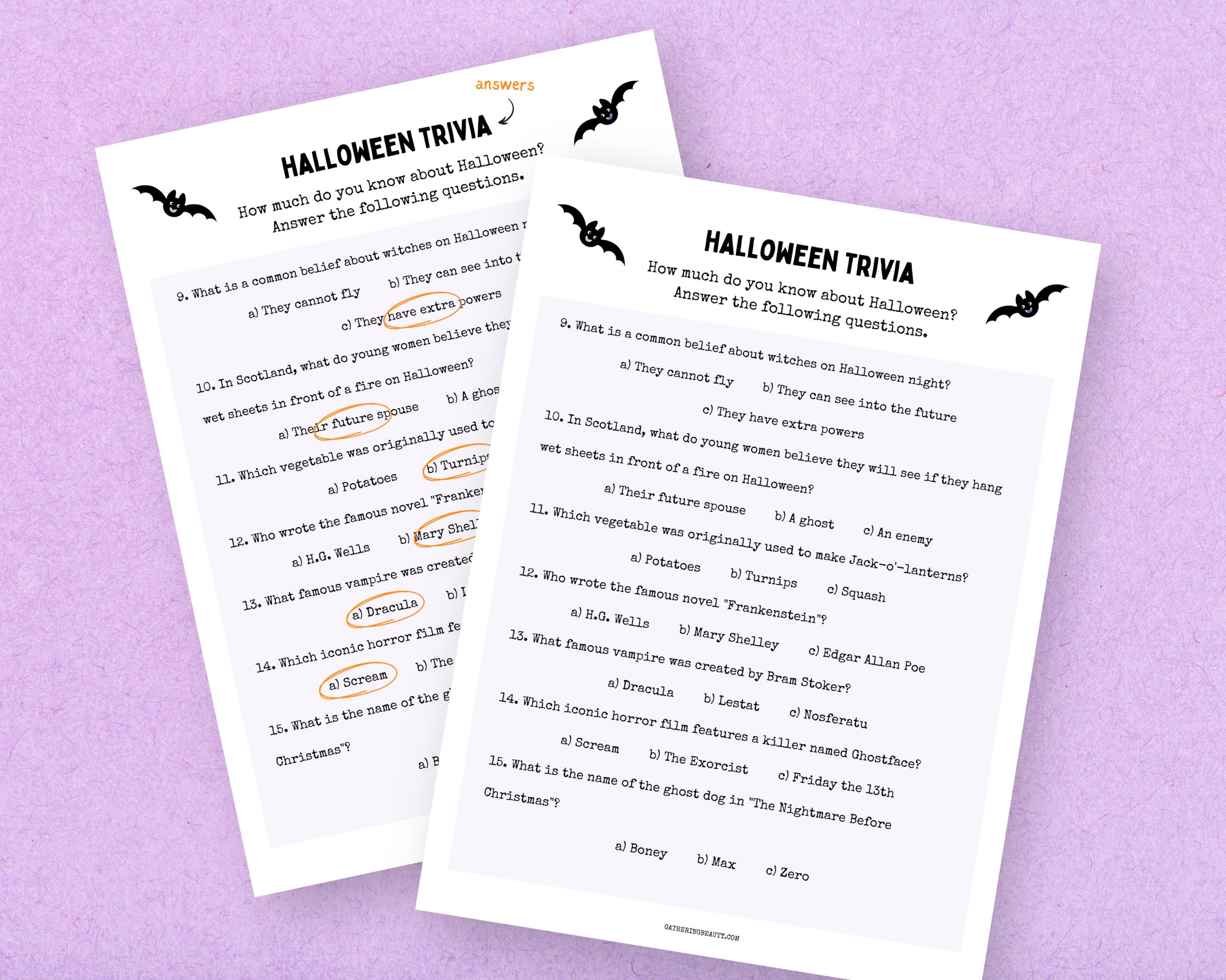 Halloween Trivia Questions, Printable Party Games, Family Game Night ...