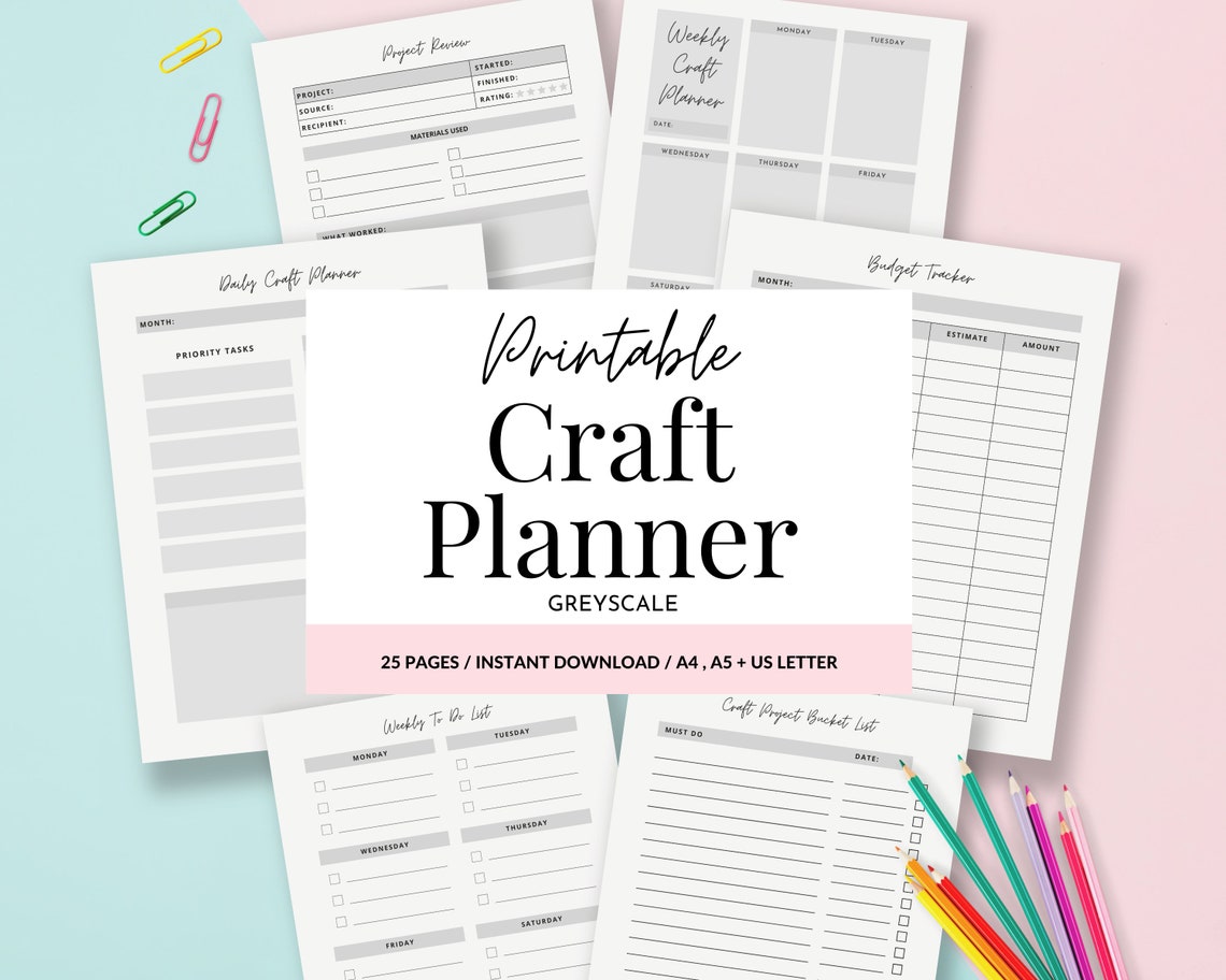Craft Planner Printable, Greyscale, Craft Project Planner Pages ...