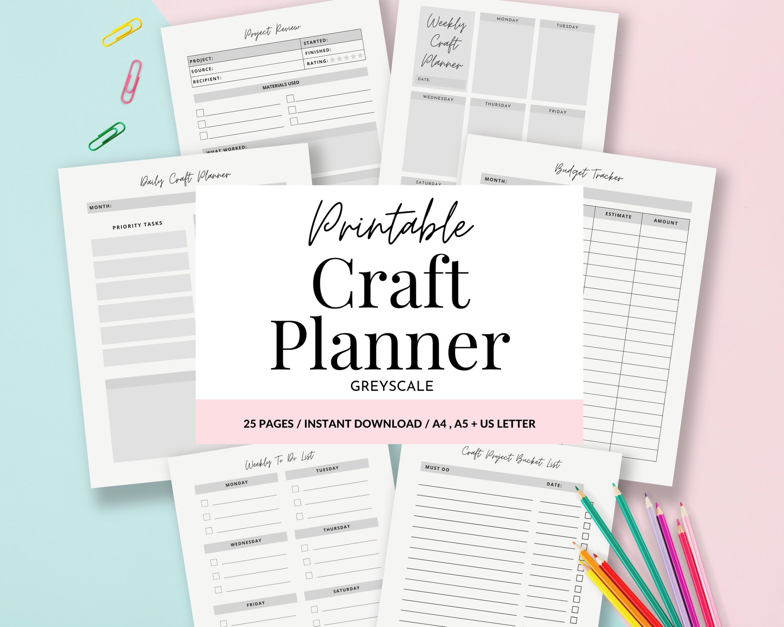 Craft Planner Printable, Greyscale, Craft Project Planner Pages ...