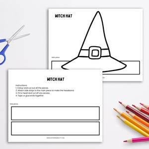 Witch Hat Paper Crown, Printable Paper Craft, Halloween Coloring Page ...