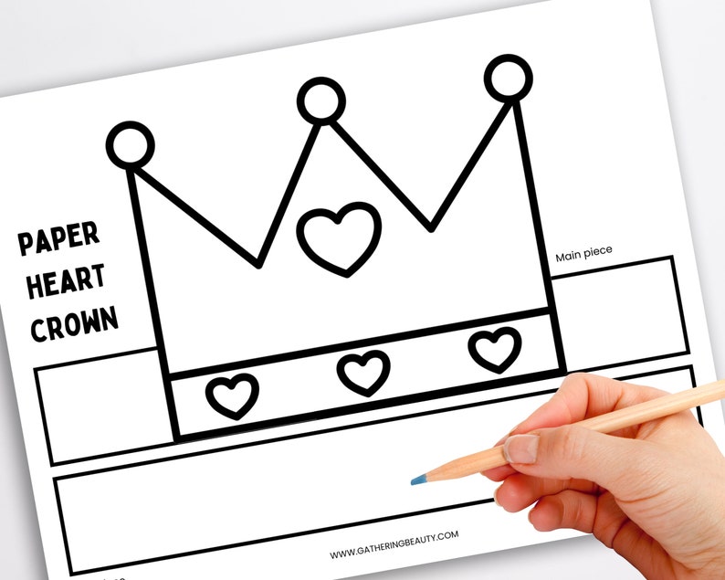 Paper Heart Princess Crown, Printable Activity, Kids Crafts, Valentine ...