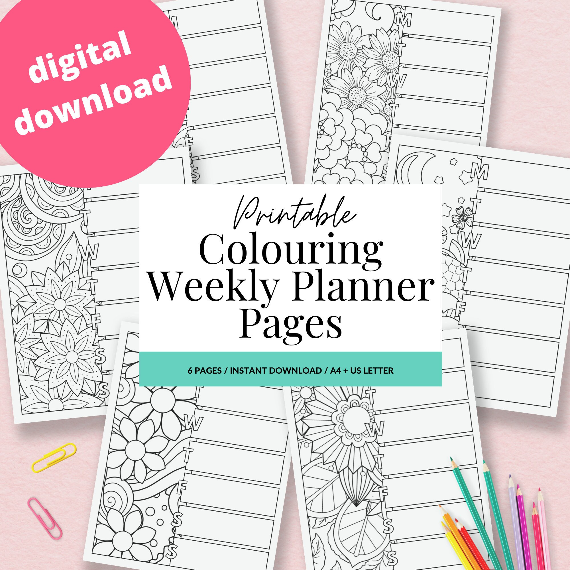 Colouring Weekly Planner - Printable Planner Page - Adult Colouring ...