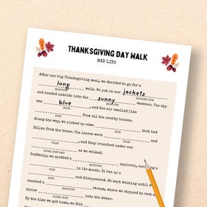 Thanksgiving Mad Libs, Printable Game, Mad Lib PDF, Turkey Story, Fill ...