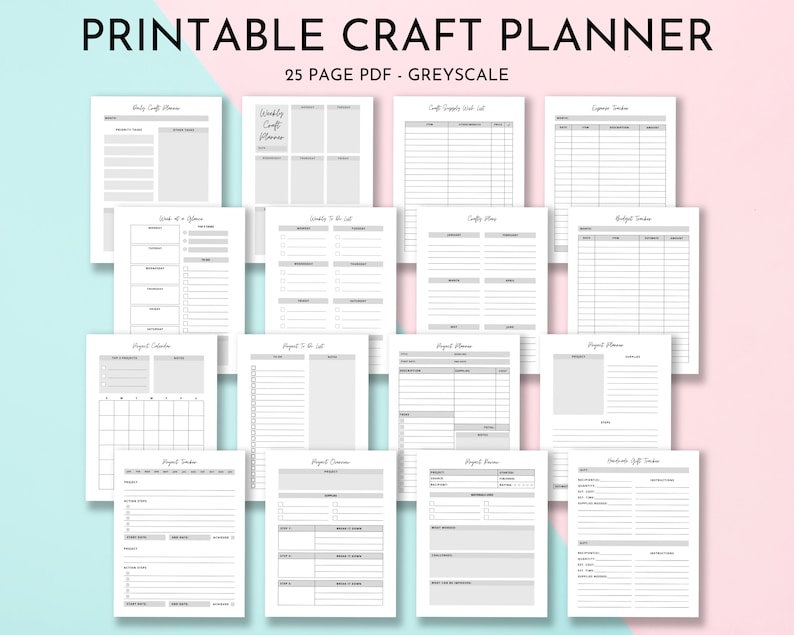 Craft Planner Printable, Greyscale, Craft Project Planner Pages ...