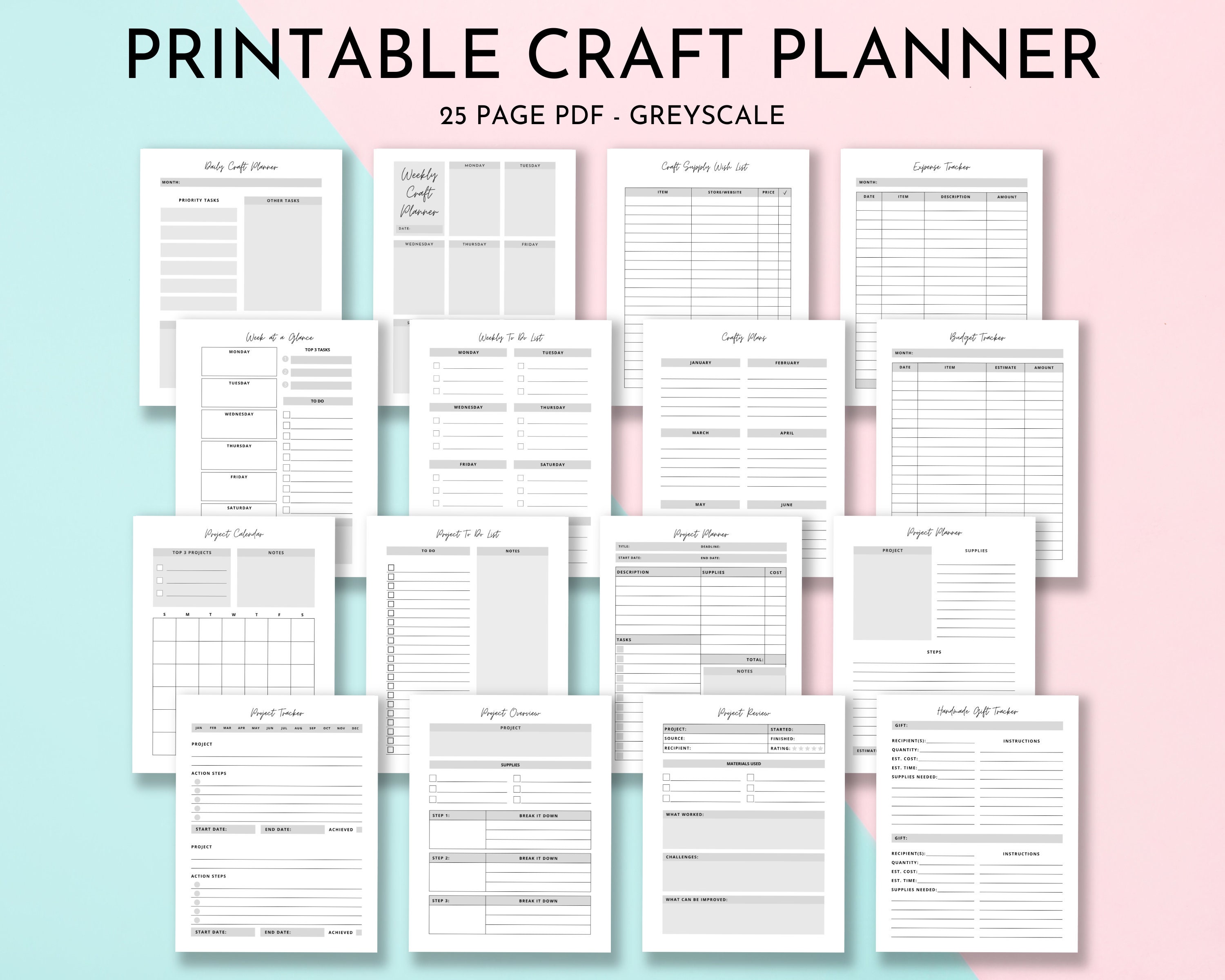 Craft Planner Printable, Greyscale, Craft Project Planner Pages ...