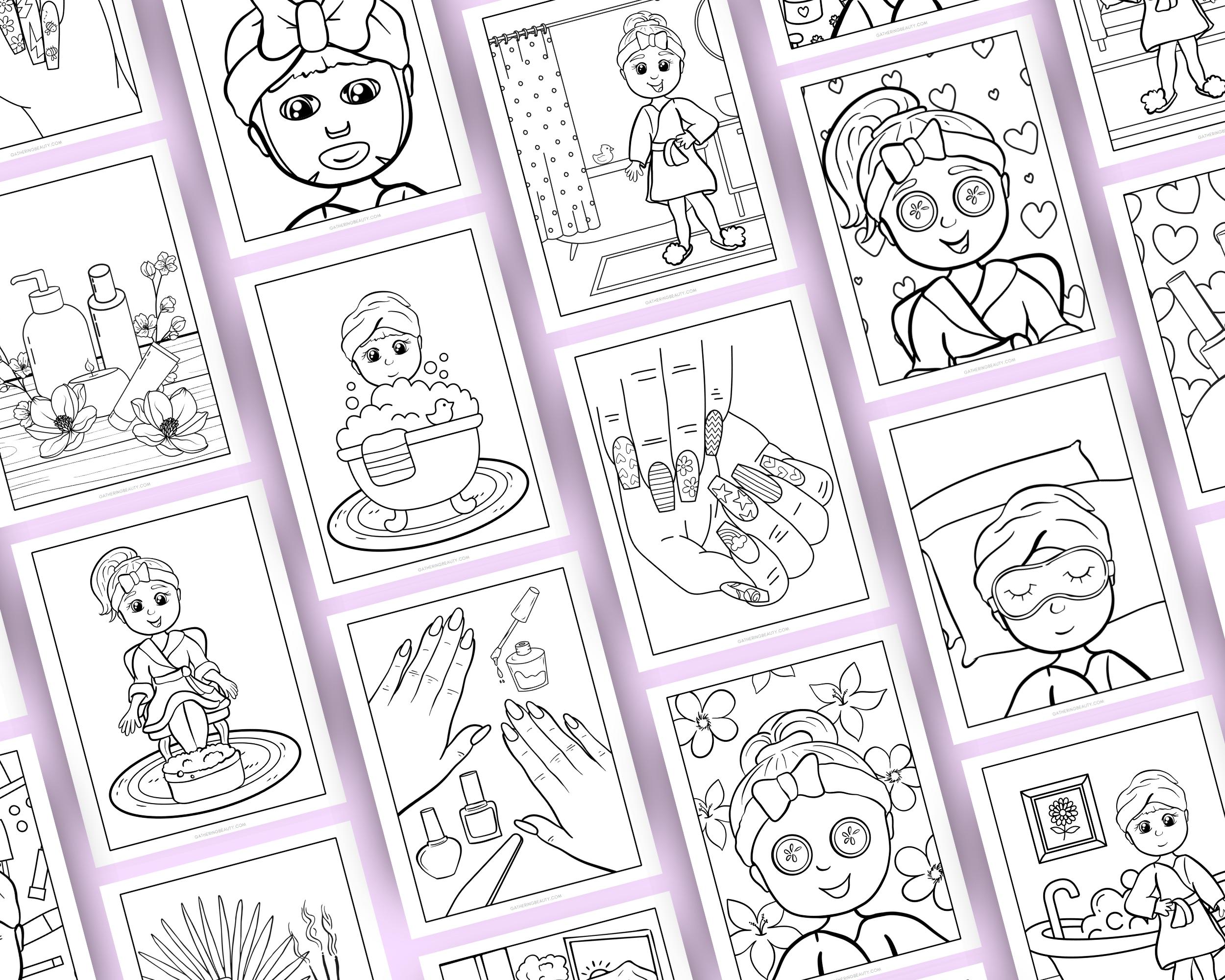 Spa Day Coloring Pages, Pamper Party, Girls Birthday, Activity Sheets ...