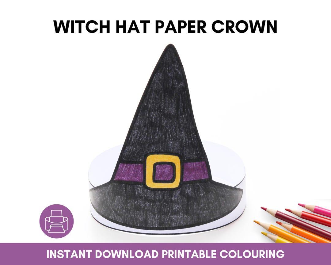 Witch Hat Paper Crown, Printable Paper Craft, Halloween Coloring Page ...