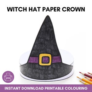 Witch Hat Paper Crown, Printable Paper Craft, Halloween Coloring Page ...
