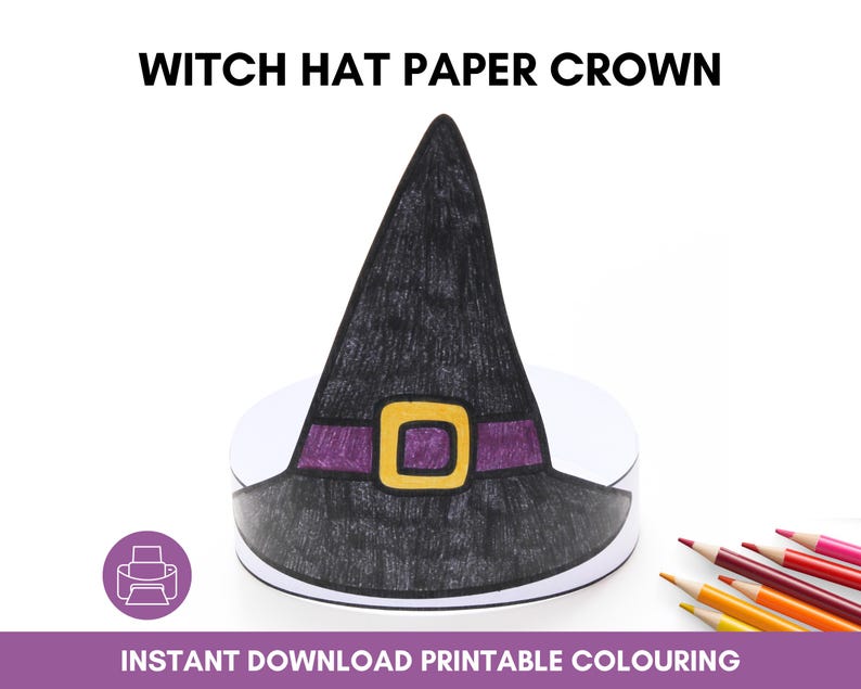 Witch Hat Paper Crown, Printable Paper Craft, Halloween Coloring Page ...