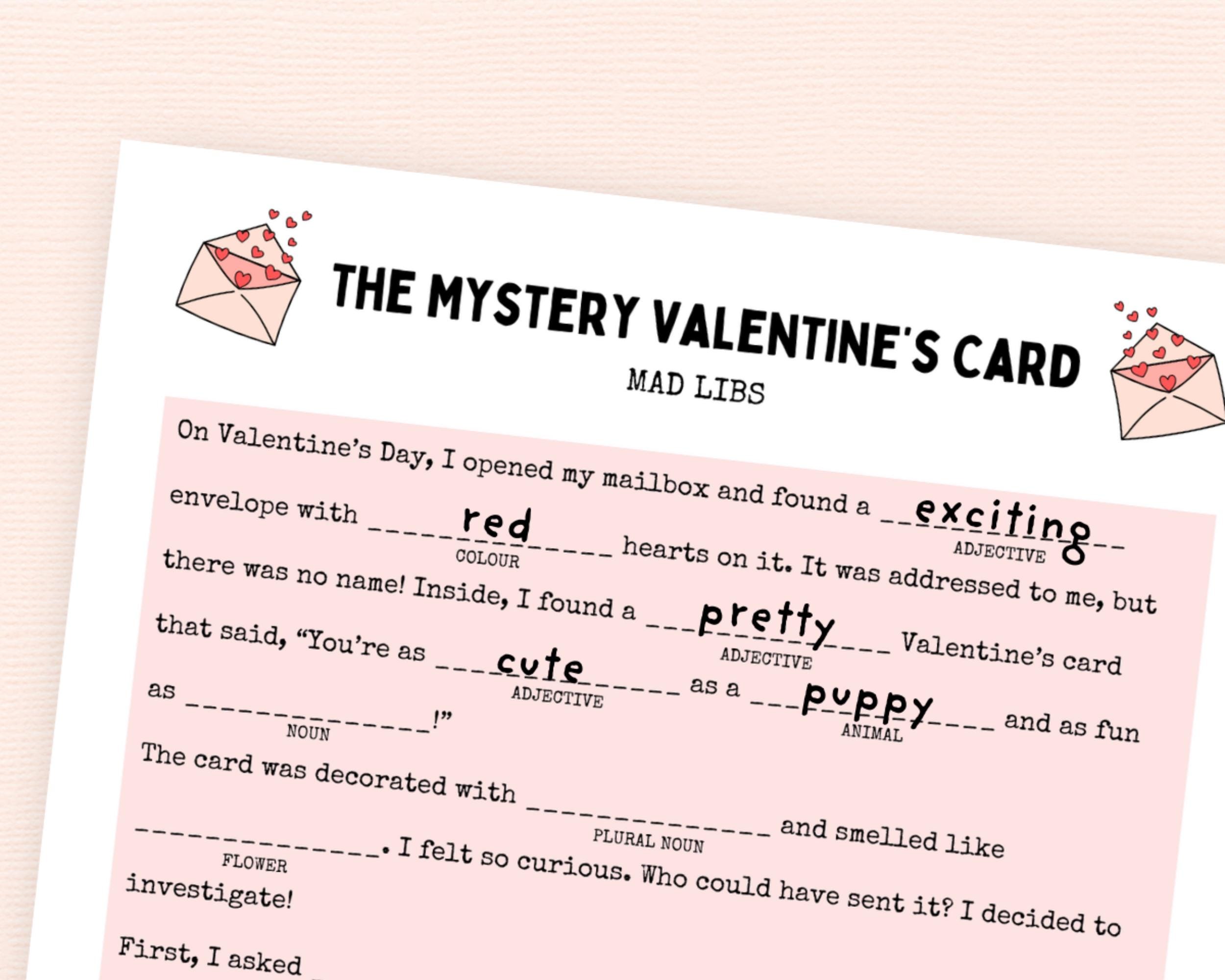 Valentine Mad Libs, Printable Game, Mad Lib PDF, Valentine's Day Story ...