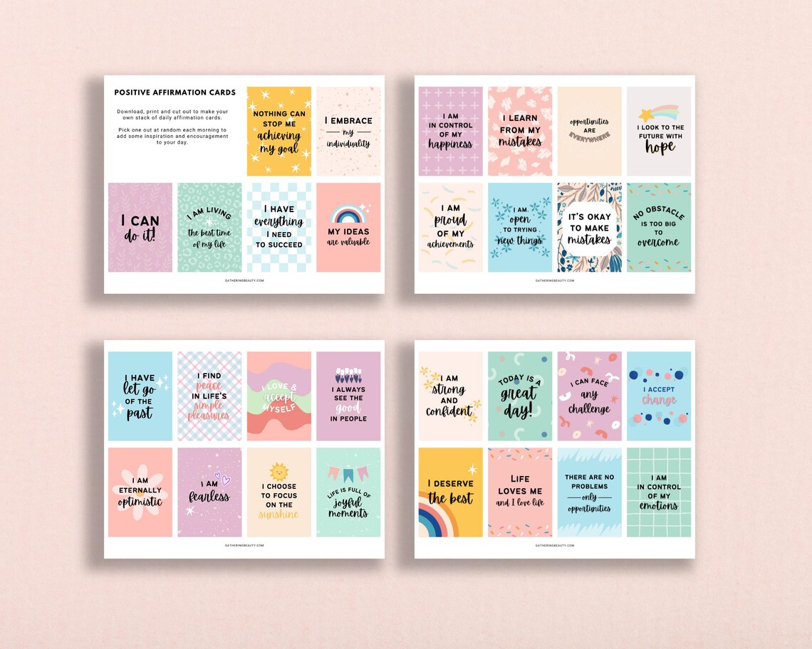 Positive Affirmation Cards, Printable Self Care Card Deck ...